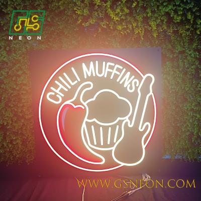 China CHILI MUFFINGS Restaurant LED Neon Wall Decor Custom For Food Shop Cafe Bar Business Branding for sale