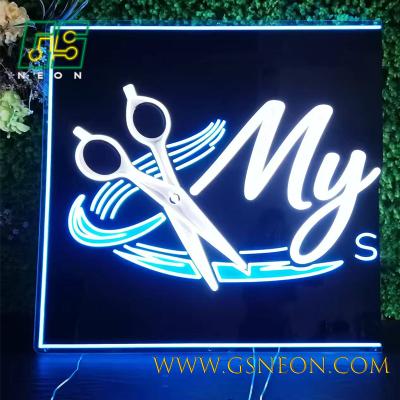 China MY CUTS Beauty Salon Neon Light Sign With Black Backing Custom LED Wall Decor for sale