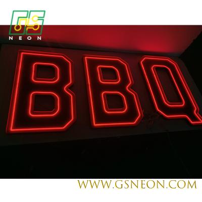 China Dual Line Exposed Neon Channel Letters Exterior LED BBQ Neon Sign For Restaurant Patio for sale