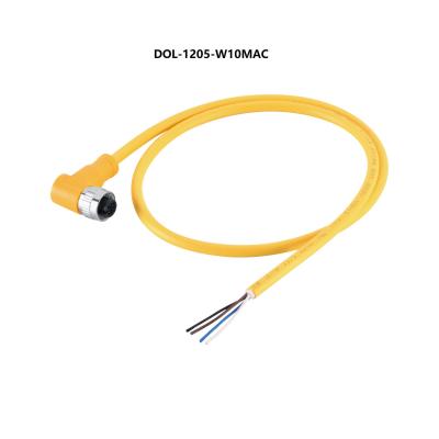 China Female M12 Sensor Actuator Cable 5 Pin 10m Shielded PUR Plug Right Angled for sale