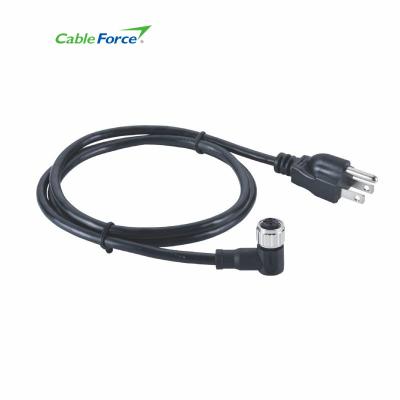 China M12 S Code Right Angled 3 Pin Connector To NEMA 5-15P Molded 14AWG Cable for sale