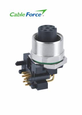 China M12 4 Pin Female Connector Panel Front Side Fastening With 90 Degree PCB Contacts for sale