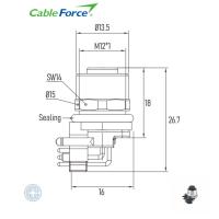 China M12 4 Pin Female Connector Panel Front Side Fastening With 90 Degree PCB Contacts for sale