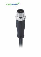 China M12 T Code Male 4 Pin Connector Molded With 12A Power Cable Unshielded Free End for sale