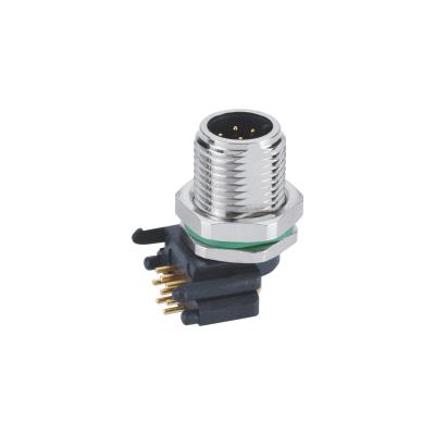China Panel Front Side Fastening M12 5 Pin Male Connector With 90 Degree PCB Contacts for sale