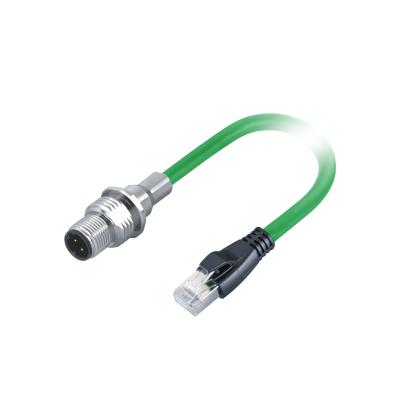 China RJ45 M12 Male D Code Panel Mount Connector PVC Cat5e Ethernet Cable for sale