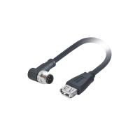 China High Speed Right Angled M12 4 Pin Ethernet Connector Male To Usb2.0 Molded 1m Pvc Awg 24*2c+Awg 28*1p Cable for sale