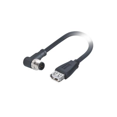 China High Speed Right Angled M12 4 Pin Ethernet Connector Male To Usb2.0 Molded 1m Pvc Awg 24*2c+Awg 28*1p Cable for sale