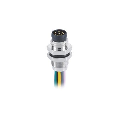 China Panel Receptacle M8 Connector 8 Pin A Code Male Rear Mount With 0.5m Single Wires for sale