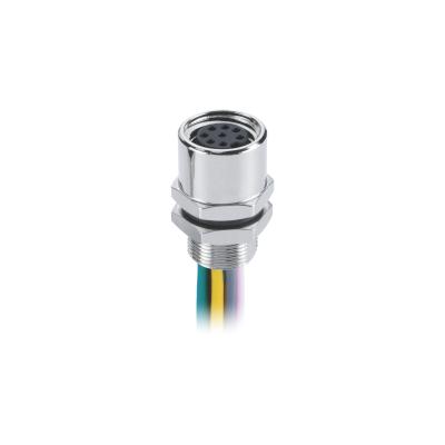 China Soldered Wires M8 Panel Mount Connector Rear Receptacle Female With 0.5m Wires for sale