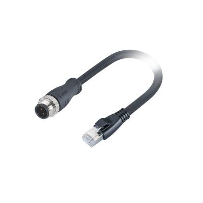 China Plug Molded 0.5m Cat5e Industrial Ethernet Cable 4x22awg M12 for sale