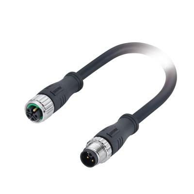 China 16a / 63v M12 L Code Connector 4 Pin+Pe Male To Female Molded 1m Pvc 5x16awg Shielded Power Cable for sale