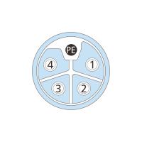 China 16a / 63v M12 L Code Connector 4 Pin+Pe Male To Female Molded 1m Pvc 5x16awg Shielded Power Cable for sale