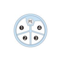 China 16a / 63v M12 L Code Connector 4 Pin+Pe Male To Female Molded 1m Pvc 5x16awg Shielded Power Cable for sale