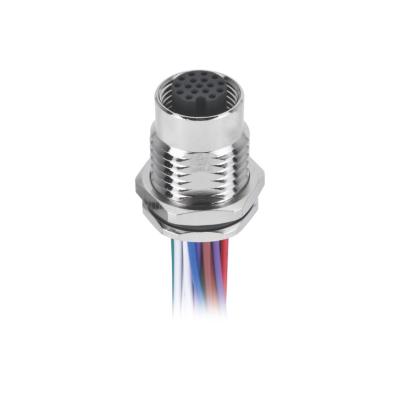 China Pg9 Chassis Side Thread M12 Panel Connector 17 Pin Front Mount With 0.5m Single Wires for sale