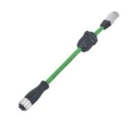 China D Code Male To Rj45 M12 Cable Assembly With Gland Connector Shielded Molded 1m Pvc Cat 5e  4x22awg Green for sale