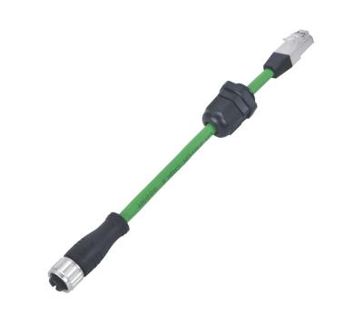 China D Code Male To Rj45 M12 Cable Assembly With Gland Connector Shielded Molded 1m Pvc Cat 5e  4x22awg Green for sale