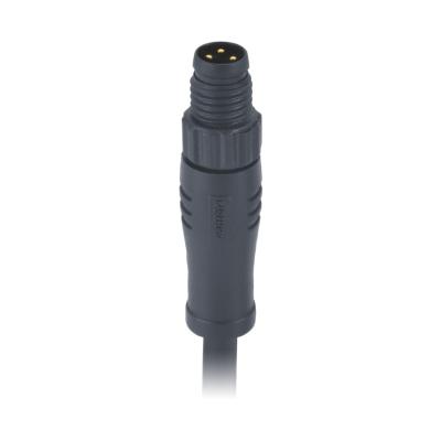 China Plastic Screws 3 Pin M8 Circular Connector Molded 0.5m Pvc 3x24awg Unshielded Black Cable for sale