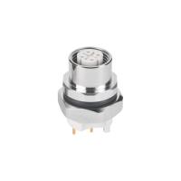 China Profinet D Code 4 Pin Female M12 Panel Mount Receptacle With Pcb Contacts Rear Side Fastening With Ground Shielding for sale