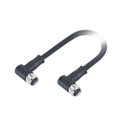 China Right Angled M8 Connector Cable A Code Female To Female 4Pin Molded for sale