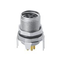 China PCB Contacts M8 Circular Connector Front Side Fastening EMI Shielded Female Panel Socket for sale