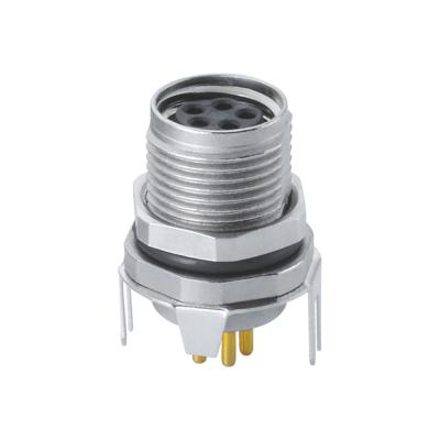 China PCB Contacts M8 Circular Connector Front Side Fastening EMI Shielded Female Panel Socket for sale