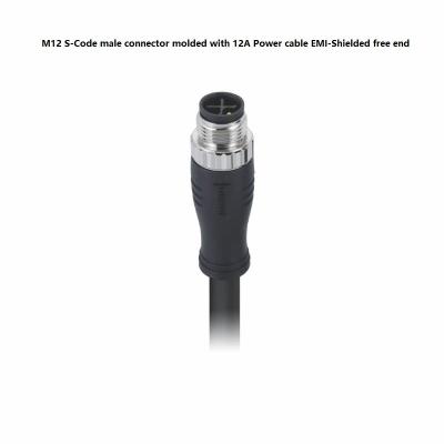China EMI Shielded M12 Circular Connector Male S Code Molded With 12A Power Cable for sale