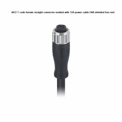China Robotics M12x1 4 Pin Connector Shielded 15m T Code Balck M12 Power Cable for sale