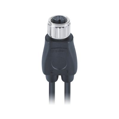 China M12 A Code 8Pin Female Circular Connector Y-Splitter Molded Un-Shielded Cable for sale