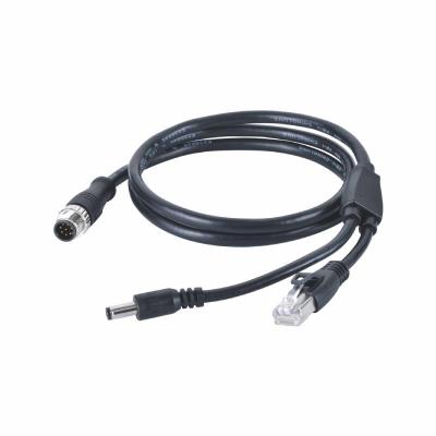 China 8 Pin A Coded M12 Y Splitter Cable M12 To RJ45 8P8C 5.5x2.1 DC for sale
