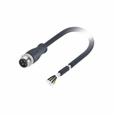 China M12 Circular Male Connector 4Pin Molded With PVC Power Cable T Connector for sale