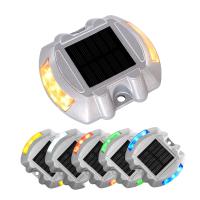 China Aluminum Horse Shoe Type Solar Powered Decorative RGB Garden Pathway Marker Flashing Deck Dock Light LED Road Stud for sale