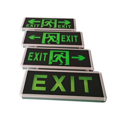 China Aluminum Frame Rechargeable Automatic Glass Panel Pictogram Double Sided Evacuation Signal LED Emergency Light Box Exit Sign for sale
