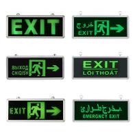 China Aluminum Frame Rechargeable Automatic Glass Panel Pictogram Double Sided Evacuation Signal LED Emergency Light Box Exit Sign for sale