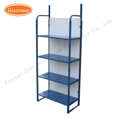 China Supermarket Floor Storage Food Display Stand Pegboard Metal Rack Exhibitor Products for sale