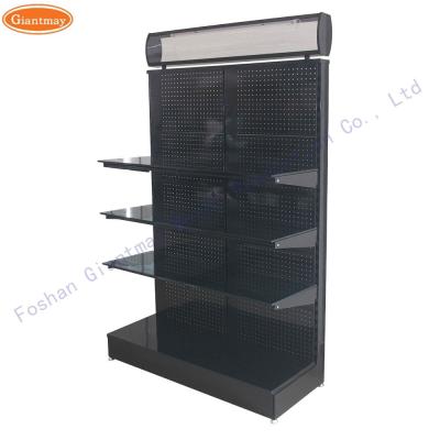 China Free Standing Metal Shelf with Hanging Hooks Display Rack Mobile Phone Accessories for sale