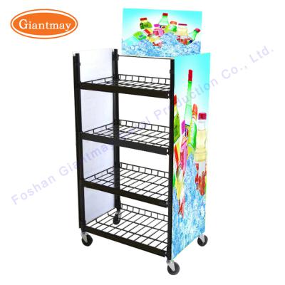 China 4 Tiers Metal Rack Beverage Floor Soft Drink Pegboard Store Displays for sale