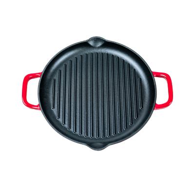 China Two Handles Cast Iron Frying Pan 35cm Enamel Coating Stove Top Grill Pan for sale