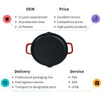 China Two Handles Cast Iron Frying Pan 35cm Enamel Coating Stove Top Grill Pan for sale