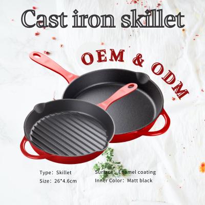 China Round Enameled Cast Iron Skillet Non Stick Deep Fry Pan 10 inch 1.8 inch Depth with Ridge for sale