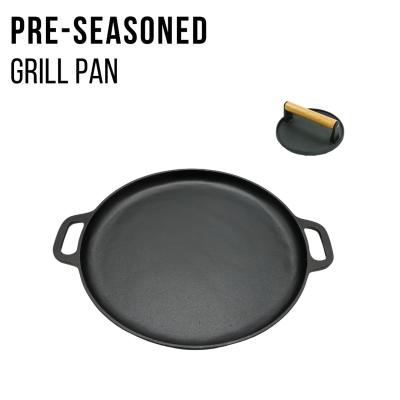 China Pre Seasoned Cast Iron Pizza Pan 30cm 35cm for Grill Oven Stove Top Induction for sale