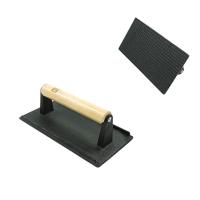 China Chef Meat Weight Press Cast Iron Steak Press With Wooden Handle for sale