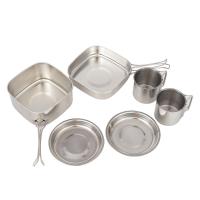 China 6 Piece Stainless Steel Camping Cook Set 15cm Pot Frying Pan for Outdoor Hiking Picnic for sale