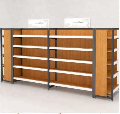 China Wood Retail Store Display Fixtures Wooden Gondola Shelving Unit For Cosmetics for sale