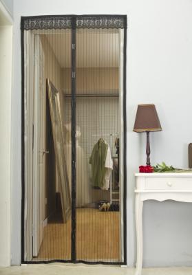 China Magnetic Mosquito Net Door Curtain 100x210cm Black Stripe Polyester Mesh Insect Screen for sale