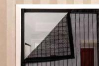 China Magnetic Mosquito Net Door Curtain 100x210cm Black Stripe Polyester Mesh Insect Screen for sale