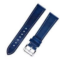 China Western Cowboy Blue Full-grain Textured Leather Strap With Stainless Steel Buckle for sale