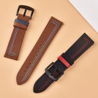 China Italian Genuine Leather Watch Strap With Colorful Stitching for sale