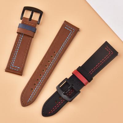 China Italian Genuine Leather Watch Strap With Colorful Stitching for sale