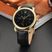 China Elegant Black Quartz Watch With Genuine Leather Strap for sale